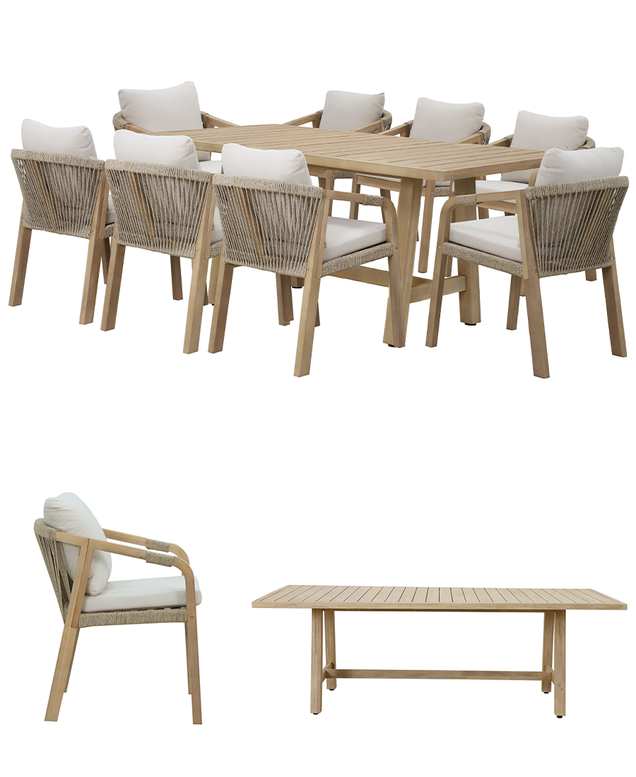 Rimini Rimini 9 Piece Dining Set (Table + 8 Seats with Cushions ...